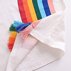 Toddler Kids Baby Boy Girl Short Sleeve Tassel Rainbow T-Shirt Striped Summer Casual Tops (White, 4-5T)