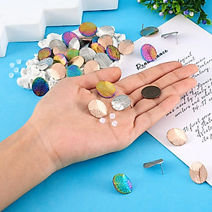 FASHEWELRY 24Pcs Stainless Steel Stud Earrings Findings Textured Oval Earrings Post with Ear Nuts for DIY Jewelry Making (Stainless Steel Color)