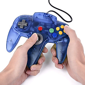 2 Pack N64 USB Controller, miadore USB Retro N64 Gamepad Joystick Raspberry Pi Controller for Windows PC MAC Linux (Clear Blue)