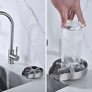 RANDOM Solid Metal Kitchen Sink Glass Rinser,Faucet Glass Rinser for Kitchen Sinks,Bottle Washer,Kitchen Sink Accessories,Stainless Steel,Brush Nickel.