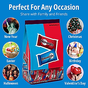 Hershey’s Almond Joy and Mounds Chocolate Candy Assortment - Individually Wrapped Miniature Candy Bars of Milk Mounds Dark Chocolate and Almond Joy Coconut Sweets - Bulk Chocolate Treats Pack, 20.6oz