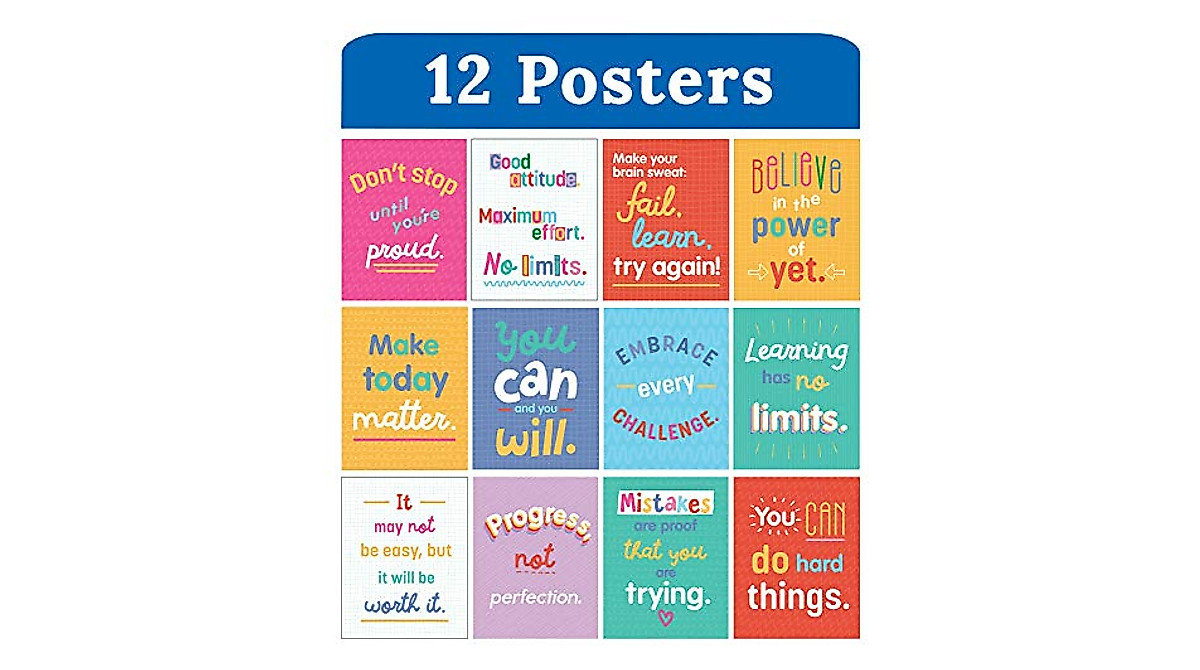 Carson Dellosa 12-Piece Growth Mindset 8.5"x 11” Positive Quote Wall ...