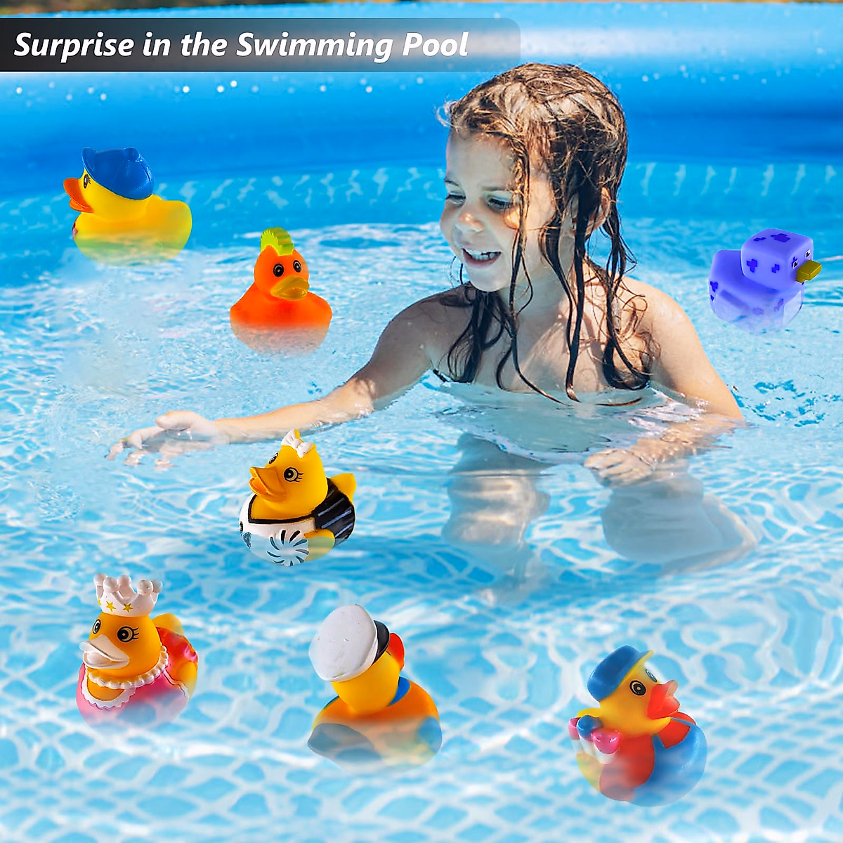 Assorted Rubber Duckies for Kids and Toddlers Cute Duck Bath Tub Pool Toys in Multiple Characters, Fun Carnival, Bath Birthday Gifts Baby Showers Classroom Incentives and Summer Beach, 2" (10-Pack)