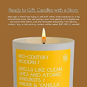 Anecdote 'Mid-Century Modern' Coconut Soy Wax Candle Tumbler | Premium Hand Poured & Long Burning | Amber & Vanilla Scent | Phthalate-Free | for Home, Office, Gift - 9 Oz