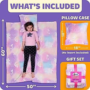 GLOWY DREAMS Glow in The Dark Blanket & Pillow Case Set - 50 x 60 in Kids Blanket & 18 x 18 in Pillowcase, 300GSM Mermaid Unicorn Blanket, Girl Blankets Kids Throw Blanket for Ages 3 to 10