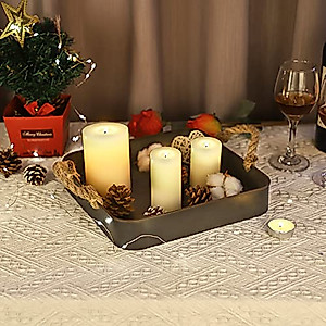 Hipiwe Galvanized Metal Tray with Rope Handle Farmhouse Metal Iron Tray Square Candle Holder Tray Industrial Style Serving Tray Countertop Decorative Tray Centerpiece Tray Rustic Decor