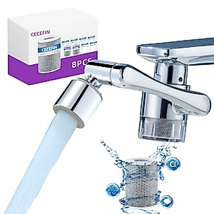 CECEFIN Water-Filter for Sink-Faucet Extender-Aerator - 9pcs Cartridges Reduce Chlorine for Bathroom/Kitchen Skin Face Eye Wash,Brass Faucet Mount Purifier System,1080°Rotating 2-Mode Swivel Aerator