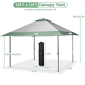Tangkula 13x13 Ft Pop Up Canopy, 2 Tier Outdoor Canopy with 4 More Reinforced Ribs, Center Lock, Wheeled Bag, Easy Setup Instant Canopy Tent for Deck, Garden, Backyard, CPAI-84, UPF 50+ Protection