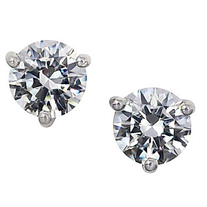 Oro Leoni 925 Sterling Silver Cubic Zirconia Stud Earrings 7 mm Round Rhodium Plated