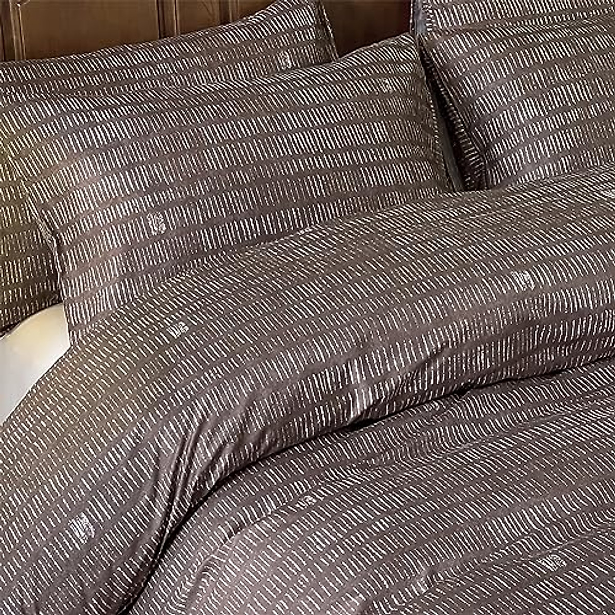 NSNLGSGC Mocha Brown Boho Duvet Cover King, Vintage Chocolate Striped Comforter Cover Set, Coffee Bohemian Bedding Cover Set(3 Pieces, King)