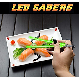 LIGHTSABER CHOPSTICKS LIGHT UP STAR WARS LED Glowing Light Saber Chop Sticks REUSABLE Sushi Lightup Sabers Removable Handle Dishwasher Safe Green 1 Pair