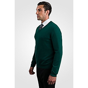 JENNIE LIU Men's 100% Pure Cashmere Long Sleeve Pullover V Neck Sweater (XXL, Green)