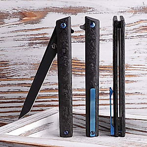 Samior GP035 Small Slim Folding Pocket Flipper EDC Knife, 3.5 inch M390 Black Tanto Blade, Lightweight Marble Carbon Fiber Handle Liner lock, Gentleman's EDC Knives, 1oz