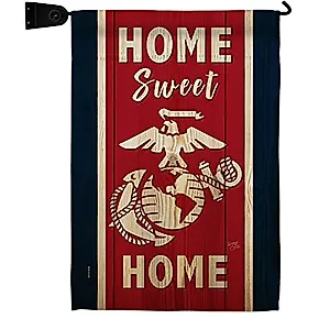 Home Sweet Marine Corps Garden Flag - Set Mailbox Hanger Armed Forces USMC Semper Fi United State American Military Veteran Retire Official - House Banner Small Yard Gift Double-Sided 13 X 18.5