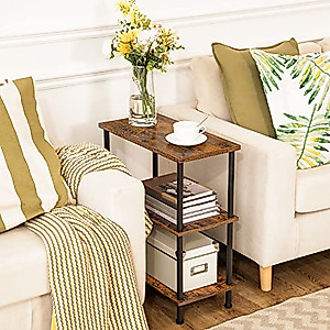 HOOBRO Side Tables Set of 2, 3-Layer Stackable End Table, Stable Bedside Table for Small Space in Bedroom, Living Room, Hallway, Easy Assembly, Industrial Style, Rustic Brown BF48BZP201