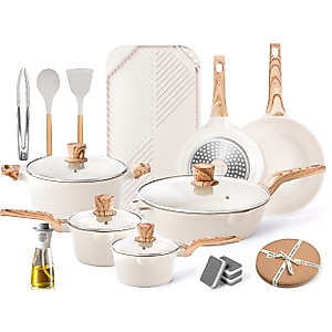 Caannasweis Marble Stone Nonstick Cookware Set - Granite Frying Pans for Kitchen Cooking Essentials (Grillde Beige)