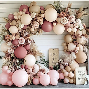 Dusty Pink Balloon Arch Kit Double Stuffed Blush Rose Nude Brown Balloon Garland 112pcs Matte Pastel Neutral Balloons for Boho Bridal Shower Baby Shower Birthday Theme Party Decoration
