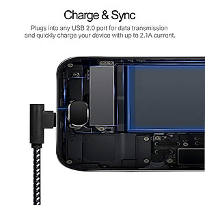 [3 Pack] Right Angle Charging Cable Nylon Braided 90 Degree Elbow for Game Video Watch Compatible with iPhone Xs Max/XS/XR/7/7Plus/X/8/8Plus/6S/6S Plus/SE (3ft, Black White)