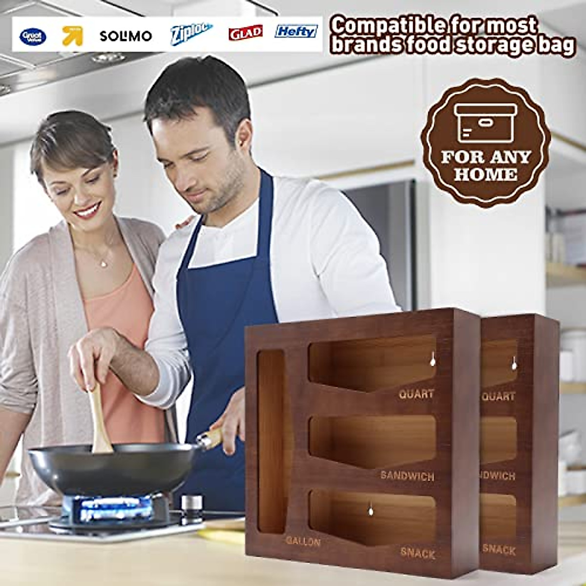 Mohoeey Ziplock Bag Storage Organizer for Kitchen Drawer, Bamboo Baggie Organizer Holder, Suitable for Gallon, Quart, Sandwich and Snack Variety Size Bag (Brown)