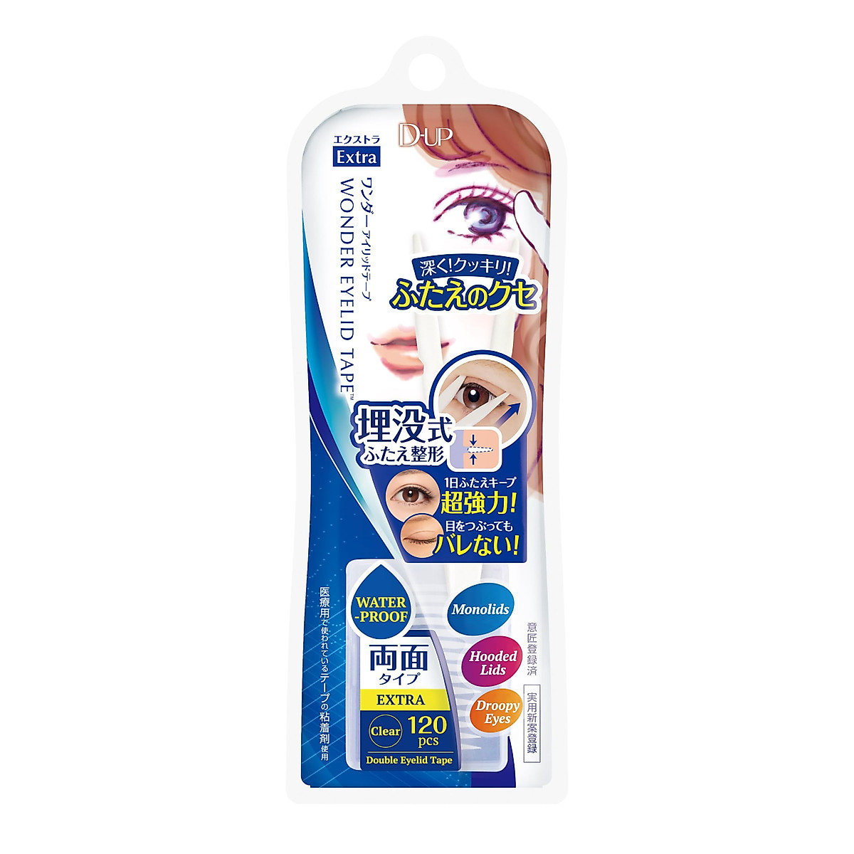 D-UP Wonder Eyelid Tape Waterproof Eyelid Stickers, 120 Pc Double Sided Adhesive, Invisible Blend Double Eyelid Lift Strips for Droopy Eyes, Japanese Instant Natural Eye Lid Eye Makeup