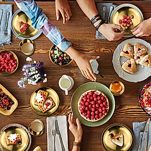 8 Pcs Stainless Steel Dinnerware Sets, Gold Dish Set, 6.6‘’Thickened Dinner Plates, 16.9 OZ Soup Bowls, 3.5 OZ Sauce Dish & Metal Cups, Stackable Dishware for Kitchen BBQ Party Picnic