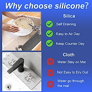 30 in Kitchen Sink Splash Guard, Silicone Faucet Mat, Silicone Faucet Handle Drip Catcher Tray Mat, Faucet Mat Dish Soap Sponge Holder, Foldable Drying Mat for Kitchen Counter Bathroom Kitchen (Grey)