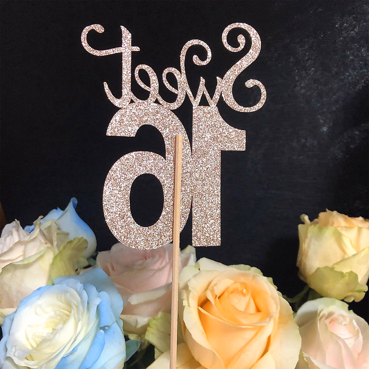 10-Pack Glitter Gold Double Sided Sweet 16 Birthday Anniversary Centerpiece Sticks, Number 16 Table Cake Topper for Sweet 16 Birthday Table Party Decorations (sweet 16) (rose gold)