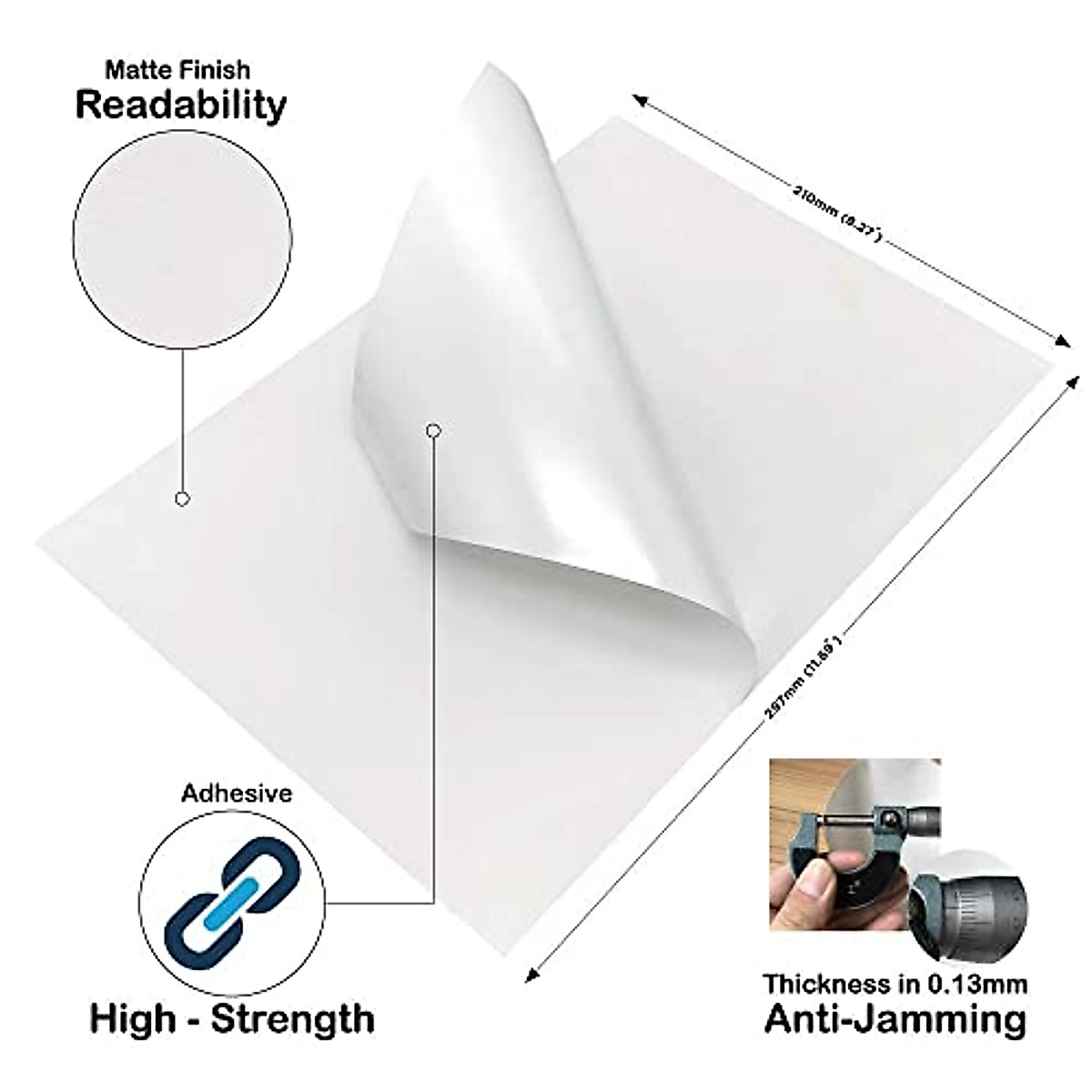 E-Printing Pack of 100 Sheets-High Sticky Printable Matte Self Adhesive Full Sheet A4 Sticker Paper/Label for Inkjet & Laser Printers