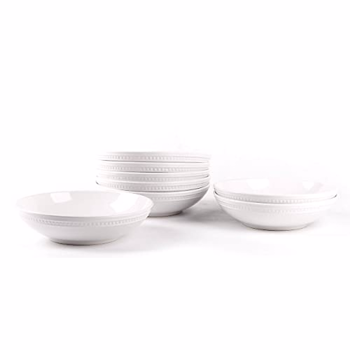 HomeVss, Pearl Dots Stoneware Dinnerware Set (56pc Set, White)