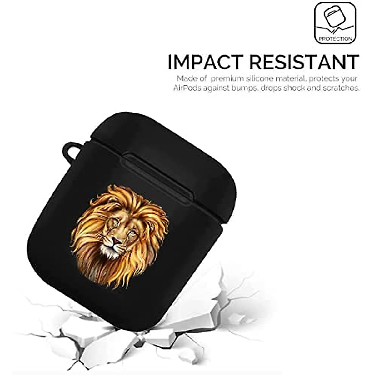 Jaustee Powerful Lion Airpods Case for Airpods 1&2 Case, AirPods Case Protective Cover Skin - Premium Hard Shell Accessories Compatible with Apple AirPods (Black)