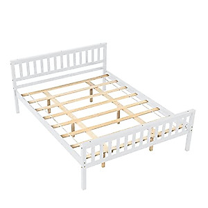 HAUSHECK Queen Size Bed Frame w/Headboard & Footboard, Platform Bed with 12" Under Storage Space, Wood Bedframe for Kids, Teen, Adults, No Box Spring Needed, Wooden Slats Support Mattress Foundation