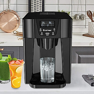 Refrigeration Modern High-Efficiency Maker Water Dispenser Countertop 36Lbs/24H LCD Display Portable Black Portable 2 In 1 Ice Ice-Making Restaurants, Bars Canteens, Snack
