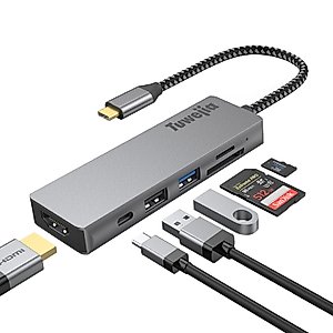 USB C Hub Multiport 6-in-1 Adapter,Tuwejia USB Type C Adapter with 4k HDMI, MicroSD/TF Card Reader, USB 3.0 Ports, 60W Power Delivery Compatible with MacBook Pro Grey