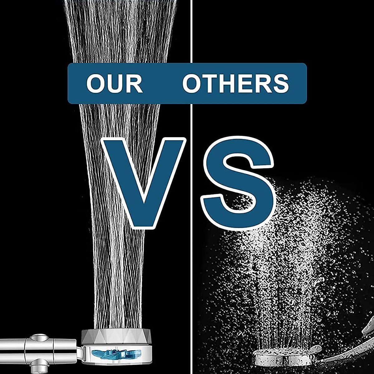 Handheld Turbocharged Pressure Propeller Shower - Propeller Driven Turbo Charged Spinning Shower Head - Turbo Fan Shower Head with Filter and Pause Switch, Easy Install 360 Degrees Rotating (Blue, 1)