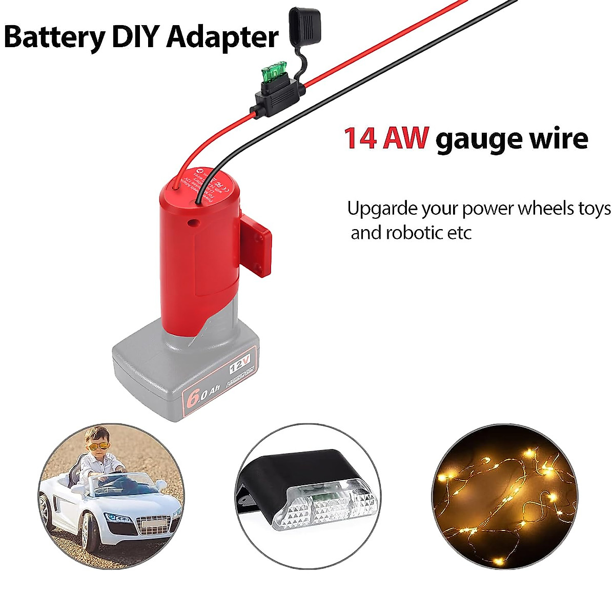 M12 Battery Adapter for Milwaukee 12V Battery Adapter,Power Wheel Adapter for Milwaukee M12 12V Battery with Fuse 14 Gauge Robotic for Rc Car, Robotics, Rc Truck,DIY use