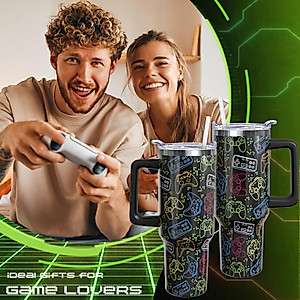 puhnhsv 40 oz Gaming Tumbler With Handle and Straw, 30oz Insulated Stainless Gaming Tumbler Coffee Travel Mugs Cup Water Bottle Game Lovers Gifts for Men Boys