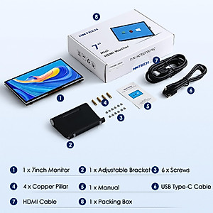 HMTECH 7'' Raspberry Pi Screen, 800x480 HDMI Small Monitor with Dual-Speaker, LCD Screen Display for Raspberry Pi 4/3/2/Zero/B/B+ Win11/10/8/7 (Non-Touch)