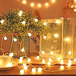 Globe String Lights for Bedroom, Christmas Decoration Ball Lights 33 FT 80 Twinkle LED Battery Operated Fairy Light for Outdoor/Indoor, Classroom, Camping, Bedroom, Party, Garden (Warm White Light)