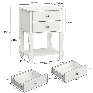 White Nightstand with 2 Drawers,Mid-Century Modern Wooden End Table for Small Bedroom,Dormitory,11.81" D x 15.35" W x 21.85" H XXCTG03W