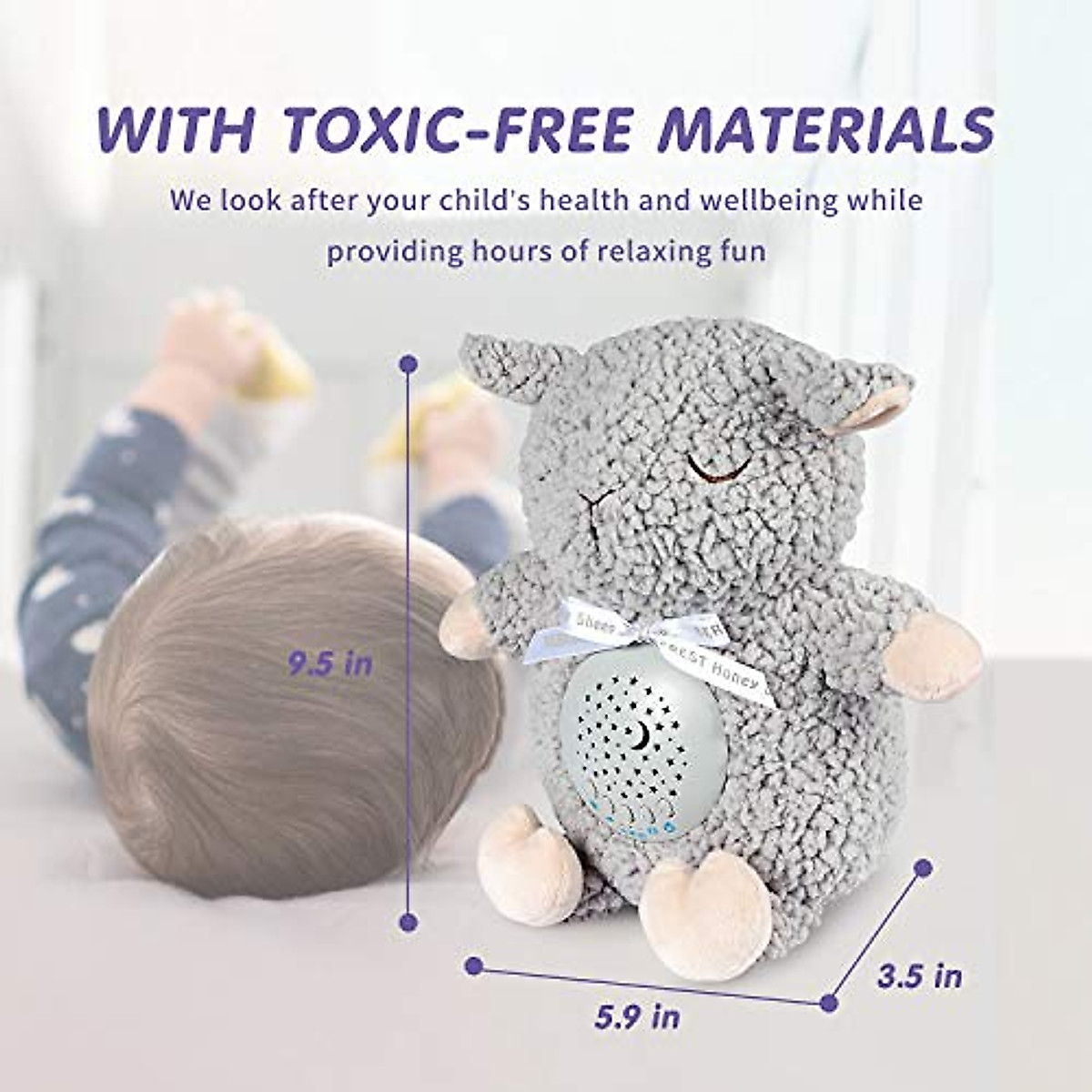 BEREST Baby Sleep Soother Sleepy Sheep, Mom's Heartbeat Lullabies & Shusher Baby Sound Machine, Nursery Decor Night Light Projector, Toddler Crib Sleeping Aid, Baby Shower Gifts Portable Sheep