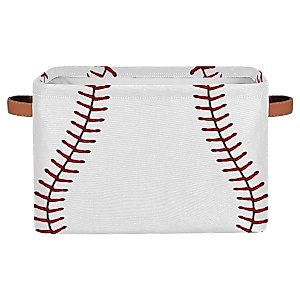 SinSenMa Baseball Lace Cube Storage Organizer Bins with Handles,Collapsible Canvas Cloth Fabric Storage Basket,Books Kids Toys Bin Boxes,Closet Gift Basket Home Decorative