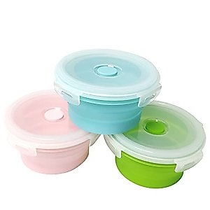 trrcylp 3Pack Collapsible Silicone Food Storage Containers with Lid 17OZ Foldable Airtight Lunch Bowls Camping for Microwave Freezer Dishwasher Safe Round 500ml
