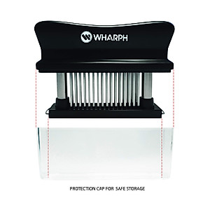 WHARPH Premium Meat Tenderizer - Manual Hand Held Heavy Duty and Dishwasher Safe 48-Blade Stainless Steel Razor Pin Press Kitchen Tool -Great for Tenderizing Beef Pork Chicken BBQ Steak Marinade