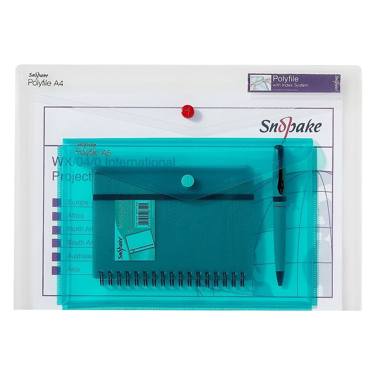 Snopake A4/A5 Polyfile Duo Popper Wallet with Index Tab and Press Stud Closure – Clear [Pack of 5] Ref: 15693