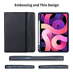 HFcoupe 2024 iPad Air 6th Generation Case 11 inch M2, 10.9 inch iPad Air Case 5th/4th Gen with Pencil Holder & Pocket (2022/2020 Released), Stitch iPad Air Cover Folio Auto Wake/Sleep, Black