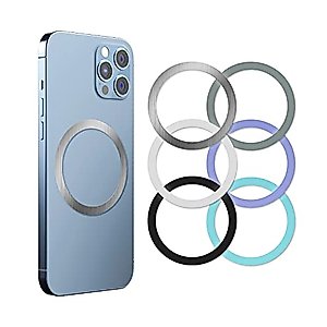 Cheukkee Adhesive Metal Ring Sticker,Mag Ring Circle Attachment for Phone Case,for Magsafe Magnetic Wireless Charging 6 Pack Compatible Cell Phone iPhone Pixel (Black+White+Gray+Sliver+Green+Purple)