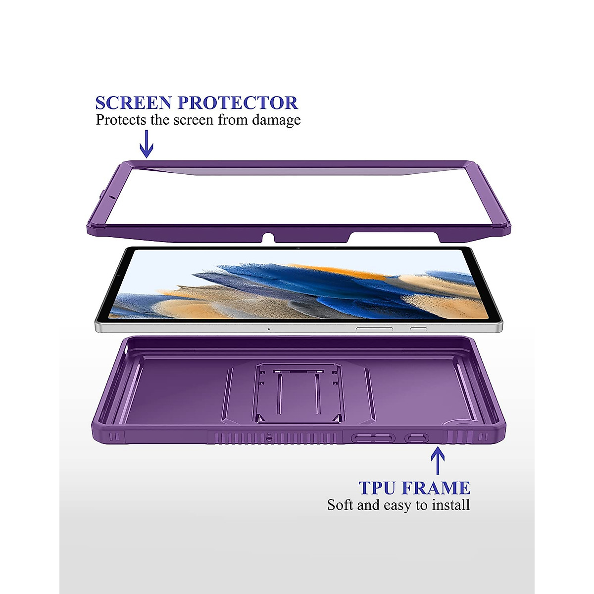 Supveco Case for Samsung Galaxy Tab A8 10.5 Inch 2022 Release, Dual Layer Full Body Shockproof Protective Case with Built-in Screen Protector Cover for Galaxy Tab A8 10.5'' [SM-X200/X205/X207]-Purple