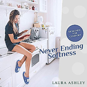 Laura Ashley Scuff Slippers, Plush Animal Print Slip-Ons for Women with Memory Foam Insole, Grey, Large