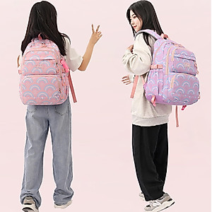 Elementary School Backpack for Girls,Waterproof Student Bookbag with Lunch box and Pencil Case
