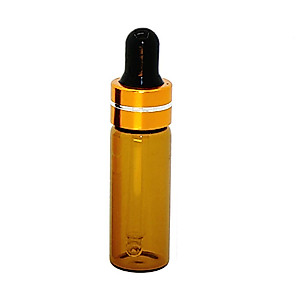 Amber Dropper Bottles -100Pcs 5ml Cute Essential Oil Bottles with Eye Dropper Dispenser for Perfumes Cosmetic Liquid Aromatherapy Chemistry Lab Sample Storage Jars Vial Container (Gold Screw Cap)